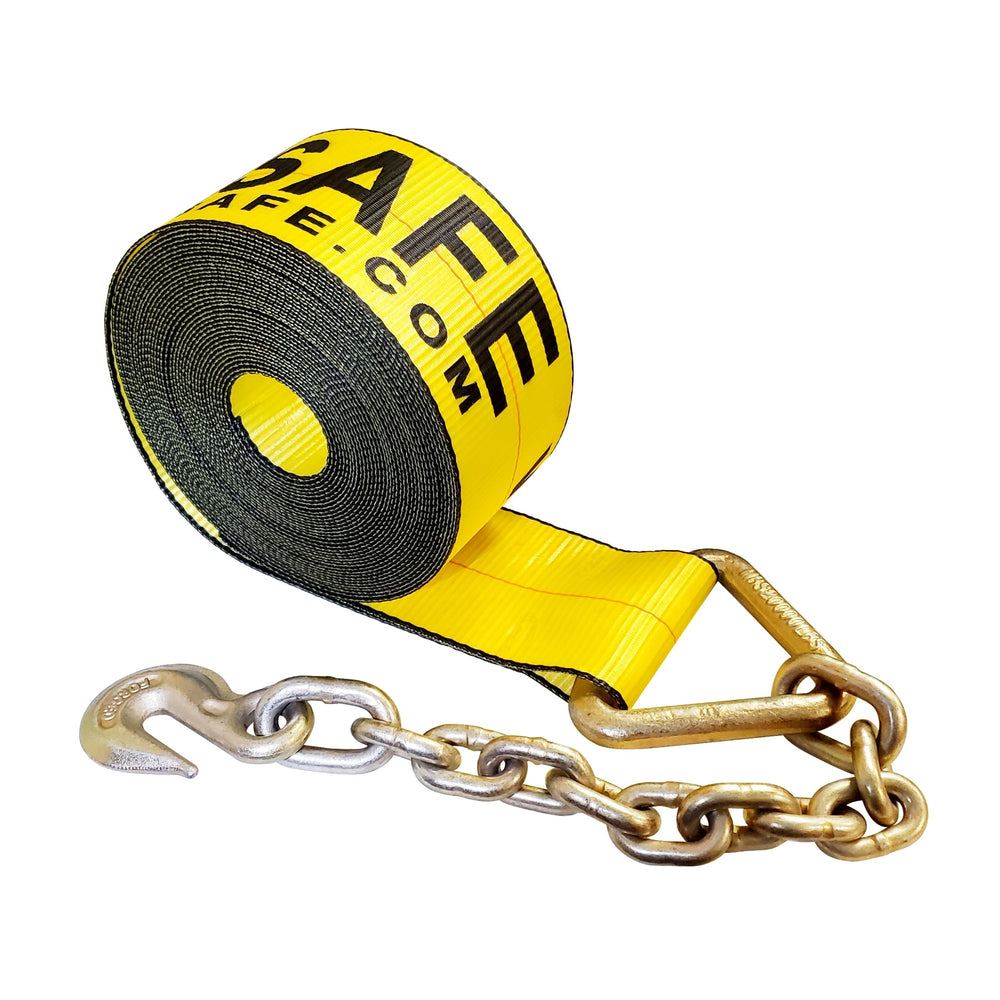 3" x 30FT Winch Strap w/ Chain Extensions - USA | Mega Cargo Control